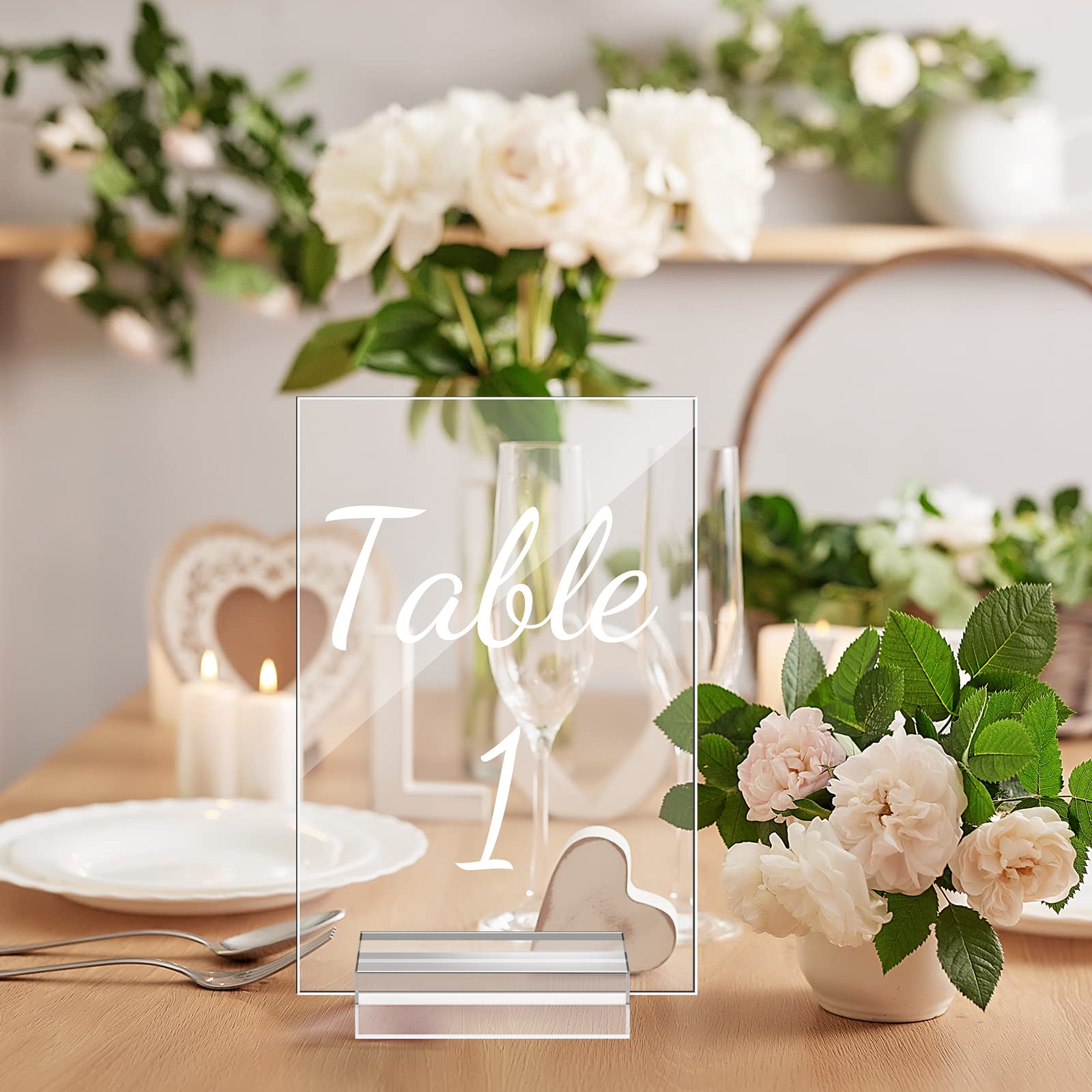 Tuanse 40 Pack White 4 x 6 Inch Acrylic Wedding Table Number 1-40 Clear Wedding Table Stand with Numbers Calligraphy Table Number Holders Table Signs for Wedding Reception Centerpieces Decorations