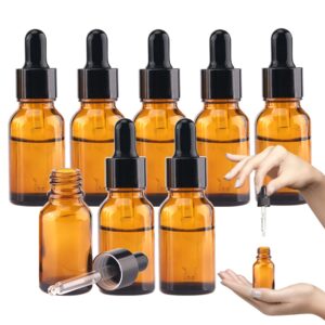 mrxbn 1/2 oz glass dropper bottle, 15ml tincture bottles with dropper, labels- leak proof travel eye dropper bottle amber for extracts & essential oil, liquids, perfume(8 pieces)