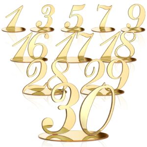 30 pcs table numbers gold wedding table numbers for reception acrylic banquets table numbers with stand holder elegant mirror table numbers for wedding party birthday anniversary event catering decor