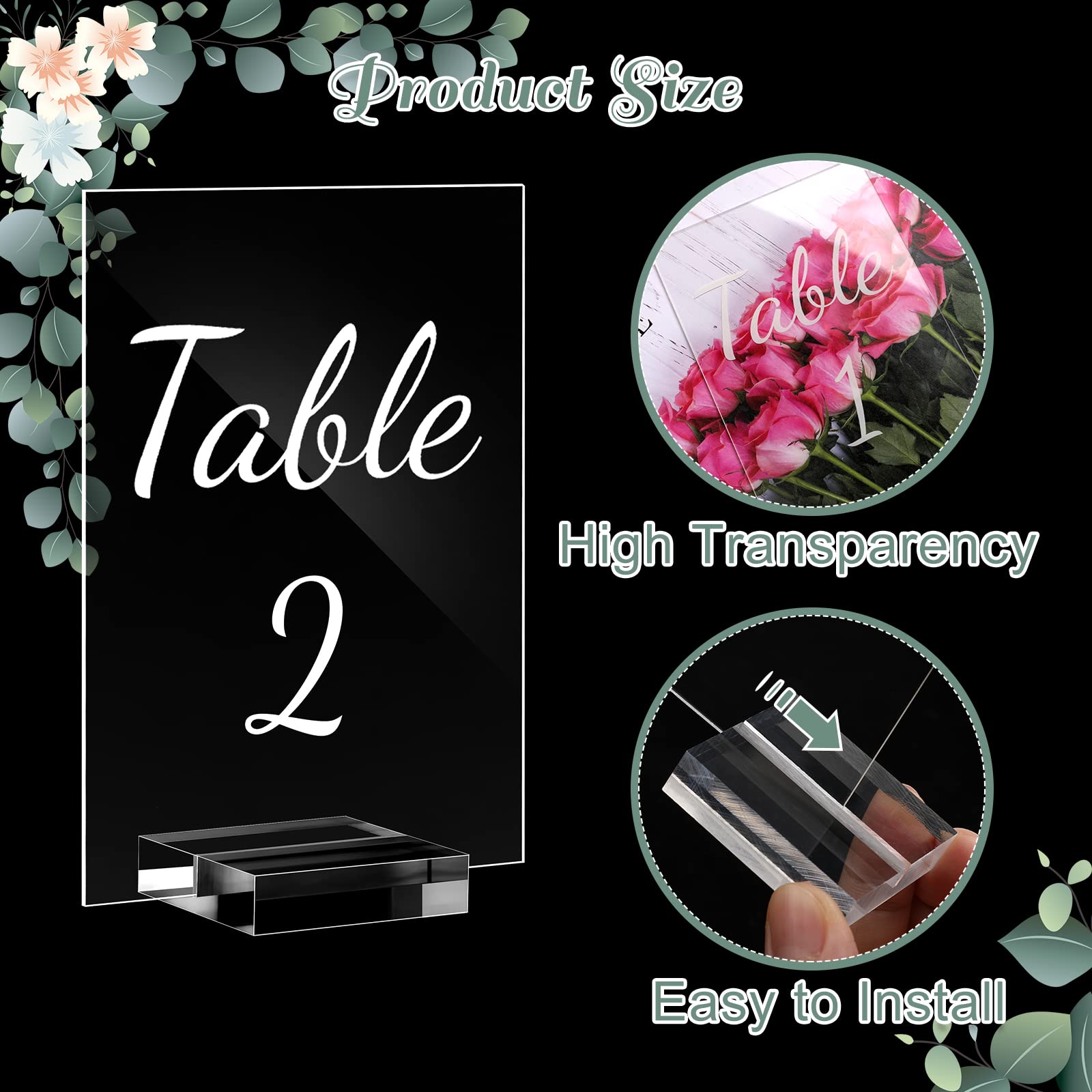 Tuanse 40 Pack White 4 x 6 Inch Acrylic Wedding Table Number 1-40 Clear Wedding Table Stand with Numbers Calligraphy Table Number Holders Table Signs for Wedding Reception Centerpieces Decorations