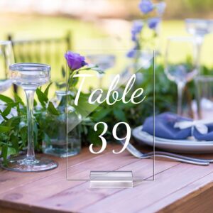 Tuanse 40 Pack White 4 x 6 Inch Acrylic Wedding Table Number 1-40 Clear Wedding Table Stand with Numbers Calligraphy Table Number Holders Table Signs for Wedding Reception Centerpieces Decorations