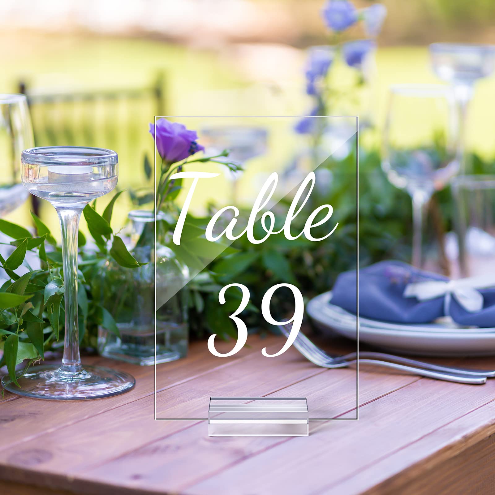 Tuanse 40 Pack White 4 x 6 Inch Acrylic Wedding Table Number 1-40 Clear Wedding Table Stand with Numbers Calligraphy Table Number Holders Table Signs for Wedding Reception Centerpieces Decorations