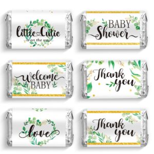 clabby baby shower candy wrappers, shower mini candy bar miniatures wrappers chocolate bar label stickers for boys girls kids baby shower decor (no candy)(greenery style, 90 pieces)