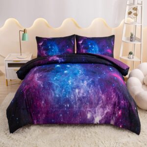 mwmwmw galaxy comforter set queen, purple queen comforter set, kids bedding set for girls, girls queen comforter set, 3 pieces purple galaxy beddingt sets with 2 matching pillowcases