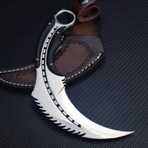 huaao karambit knife with leather sheath fixed blade talon curved tiger claw (leather sheath)