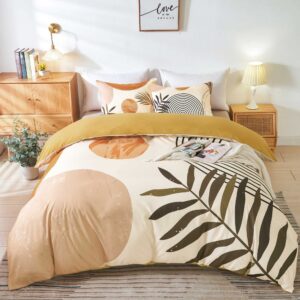 hilioens duvet cover king abstract arch sun beige modern mid century boho bedding sets for all seasons, 3 pieces home bedroom decorations soft microfiber