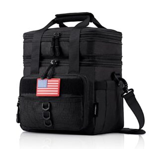 joyhill 18 l tactical lunch box - insulated, leakproof, and expandable double-deck cooler bag for work, camping, picnic - durable black lunch bag for adults,24 can