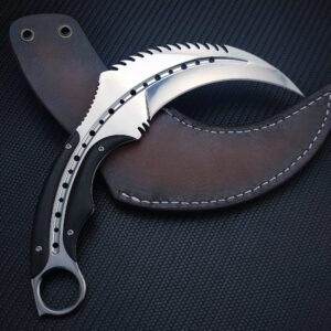 HUAAO Karambit Knife With Leather Sheath Fixed Blade Talon Curved Tiger Claw (leather sheath)