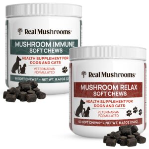 real mushrooms immune pet chews (60ct) & relax pet chews (60ct) - bundle for immunity, relaxation & longevity - reishi, lion’s mane, ashwagandha, astragalus & more - vegan, non-gmo, gluten-free