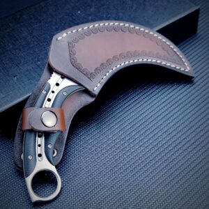 HUAAO Karambit Knife With Leather Sheath Fixed Blade Talon Curved Tiger Claw (leather sheath)