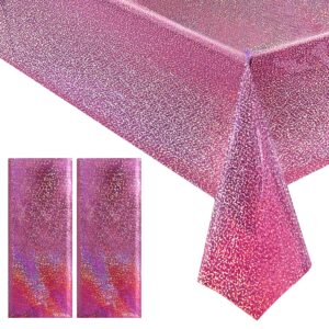 just shimmer 2 pcs pink holographic plastic tablecloths laser table covers 40" x 108" foil disposable table cloths for party birthday wedding christmas holiday party decorations