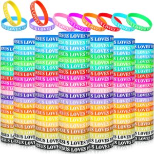 jerify 200 pcs jesus loves you silicone bracelet christian wristbands bulk bible verse rubber bracelet religious colorful bands for party favors gifts prizes(printed)