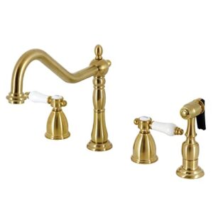 kingston brass kb1797bplbs bel-air widespread kitchen faucet sprayer, brushed brass