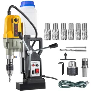 vevor magnetic drill, 1100w 1.57" boring diameter, 2697lbf/12000n portable electric mag drill press with 7 bits, 580 rpm max speed drilling machine for any surface and home improvement