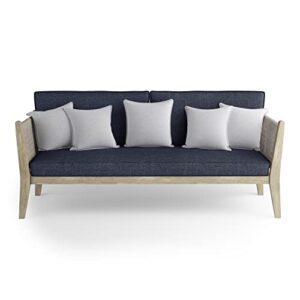 simplihome cayman 77 inch wide contemporary outdoor sofa with décor pillows in slate grey polyester fabric, for the living room and family room