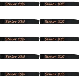 swyoun 10pcs glitter senior 2025 satin sash cheerleader sash graduation party supplies class of 2025 celebration party decoration(rose orange)