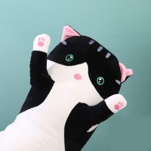 Long Cat Plush Pillow Soft Cat Hugging Pillow Stuffed Animal Pillow Cute Kitty Sleeping Throw Pillow Gift for Kids(90cm/35.43inch,Black