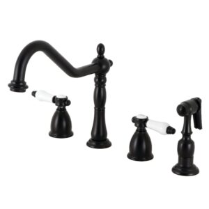 kingston brass kb1790bplbs bel-air widespread kitchen faucet with brass sprayer, matte black