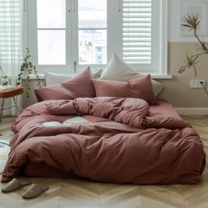 amwan brick red duvet cover twin knitted cotton solid color bedding set simple style jersey knit cotton comforter cover solid red bedding collection 1 duvet cover with 2 pillowcases twin