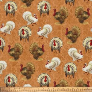 david textiles autumn turkeys cotton fabric by the yard, multi (am-3062-1c-1)