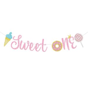 sweet one banner, ice cream donut candy first birthday banner,baby shower,1st birthday party decorations (pink)1