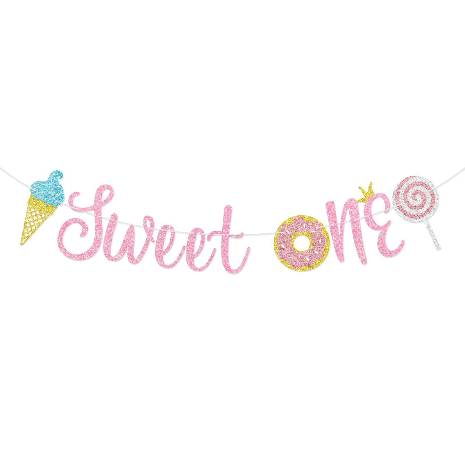 Sweet One Banner, Ice Cream Donut Candy First Birthday Banner,Baby Shower,1st Birthday Party Decorations (Pink)1