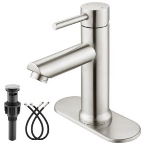 heyalan bathroom sink faucet stainless steel sus304 brushed nickel single handle 1-3 hole hot and cold water deck mount lavatory faucet kitchen tap with deck plate and drain