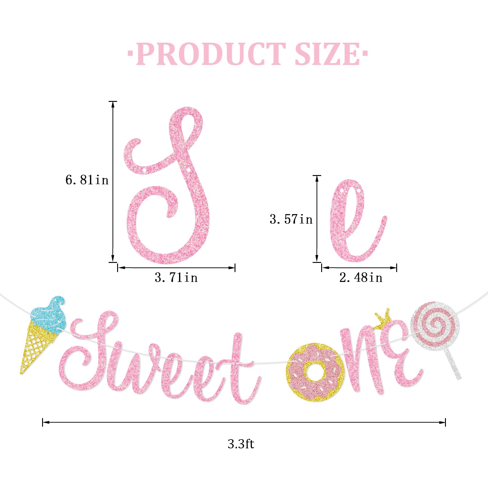 Sweet One Banner, Ice Cream Donut Candy First Birthday Banner,Baby Shower,1st Birthday Party Decorations (Pink)1