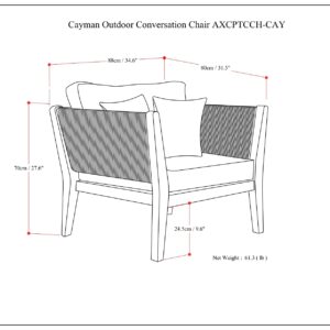 SIMPLIHOME Cayman 35 Inch Wide Contemporary Outdoor Conversation Chair with Décor Pillows in Slate Grey Polyester Fabric, For the Living Room and Family Room