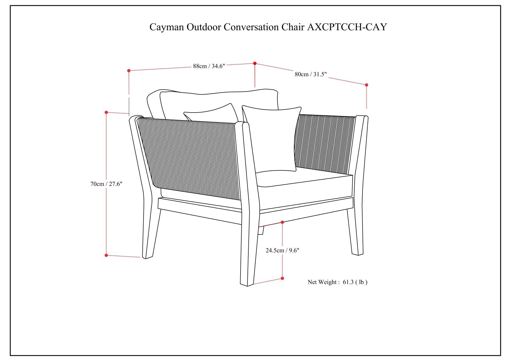 SIMPLIHOME Cayman 35 Inch Wide Contemporary Outdoor Conversation Chair with Décor Pillows in Slate Grey Polyester Fabric, For the Living Room and Family Room