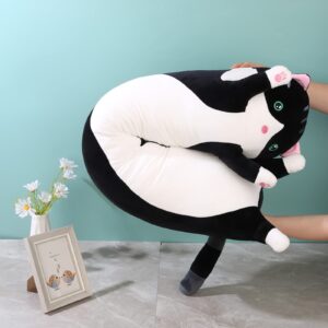 Long Cat Plush Pillow Soft Cat Hugging Pillow Stuffed Animal Pillow Cute Kitty Sleeping Throw Pillow Gift for Kids(90cm/35.43inch,Black