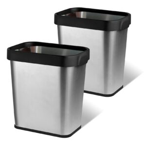 2 pack stainless steel trash can 3 gallon, open top trash can, 8" x 11" x 13", rectangle trash can kitchen - slim and narrow, small trash can no lid for kitchen, bathroom, living room, office