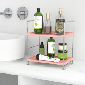 kaileyouxiangongsi cosmetic storage rack for bathroom countertop, 2-tier standing shelf for kitchen organizer, stackage perfume and bath collection organizer tray (pink&silver)