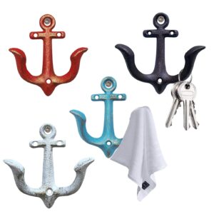 gdyooshow rustic cast iron anchor wall hooks for coat hat handbag key.decrorative nautical door coat rack design livingroom bathroom kitchen.4pices. multicolored