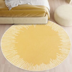 lacomfy modern area rug abstract rugs 4ft round chic geometric rug 4x4 nonslip bedroom rug for kids washable living room rug circle throw rug for indoor outdoor home decor, yellow