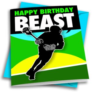 play strong lacrosse beast birthday card 1-pack (5x7) lacrosse sports birthday cards greeting cards - awesome for lacrosse players, coaches and fans birthdays, gifts and parties!