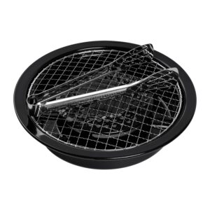 fapend japan korean cookware aburi stove top grill pan for cooking stove bbq yakiniku, black, with a built-in water pan free 304 stainless steel barbecue tongs (japan import)