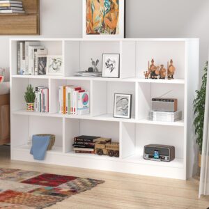 aiegle 10 cube bookcase bookshelf, 3-tiers wood cube shelf bookcase, kids bookshelf for bedroom living room, white (55.1" l x 9.8" w x 41.3" h)