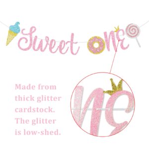 Sweet One Banner, Ice Cream Donut Candy First Birthday Banner,Baby Shower,1st Birthday Party Decorations (Pink)1