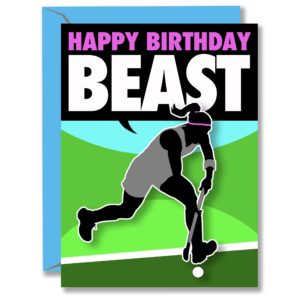 play strong field hockey beast birthday card 1-pack (5x7) field hockey sports birthday cards greeting cards - awesome for field hockey players, coaches and fans birthdays, gifts and parties!