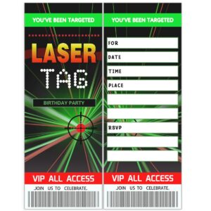 muzruyou laser tag ticket invitation birthday party - glow lazer tag(20 set with envelopes)