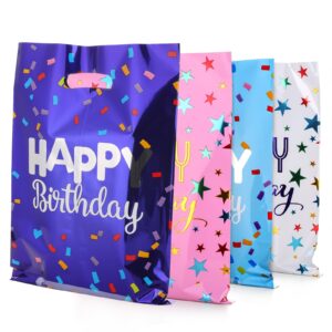 pintreeland medium(6.7 * 9.8inch) happy birthday party favor bags 40 pcs plastic goodies loot bags bulk for kids baby girls & boys birthday return gift (b style 40 packs)