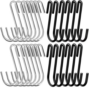 fivoendar 50 pack heavy duty s hooks s shaped hooks hanging hangers pan pot holder rack hooks for kitchenware spoons pans pots utensils clothes bags towels plants(black & silver)