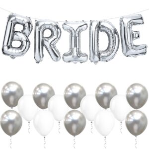 katchon, 23pcs silver bride balloons set - 16 inch, silver & white, for bachelorette party decorations