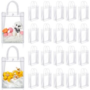 clear pvc gift bags with handles reusable plastic wrap tote bags transparent shopping bags for christmas party favors weddings merchandise retail small business, 9 x 6.7 x 2.6 inches(100 pieces)