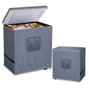 chest freezer cover deep freezer covers for outside 7.0 cubic feet freezer，top with zipper to open noise reduction (grey, 28"w×22"d×34"h)