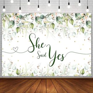 sendy 7x5ft bridal shower backdrop she said yes greenery eucalyptus leaf party decorations supplies gold glitter wedding bride to be engagement photography background banner cake table photo props