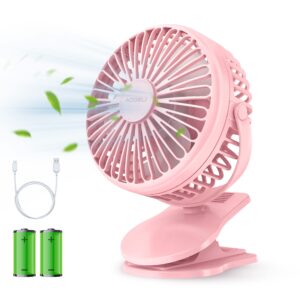 aogeli clip fan,mini portable fan with clip, clip on fan for bed,3 speeds personal fan,5000 mah rechargeable battery operated fan, 360°rotate desk fan for home office travel stroller camping pink