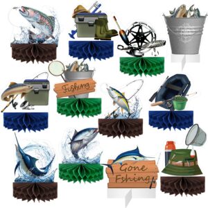 12 pcs fishing decorations gone fishing centerpieces fish party decorations honeycomb party supplies 3d fishing table decor fishing birthday party supplies for fathers day retirement baby shower