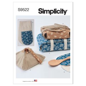 simplicity casserole carriers, pie holder, and oven mitt sewing pattern kit, code s9522, one size, multicolor